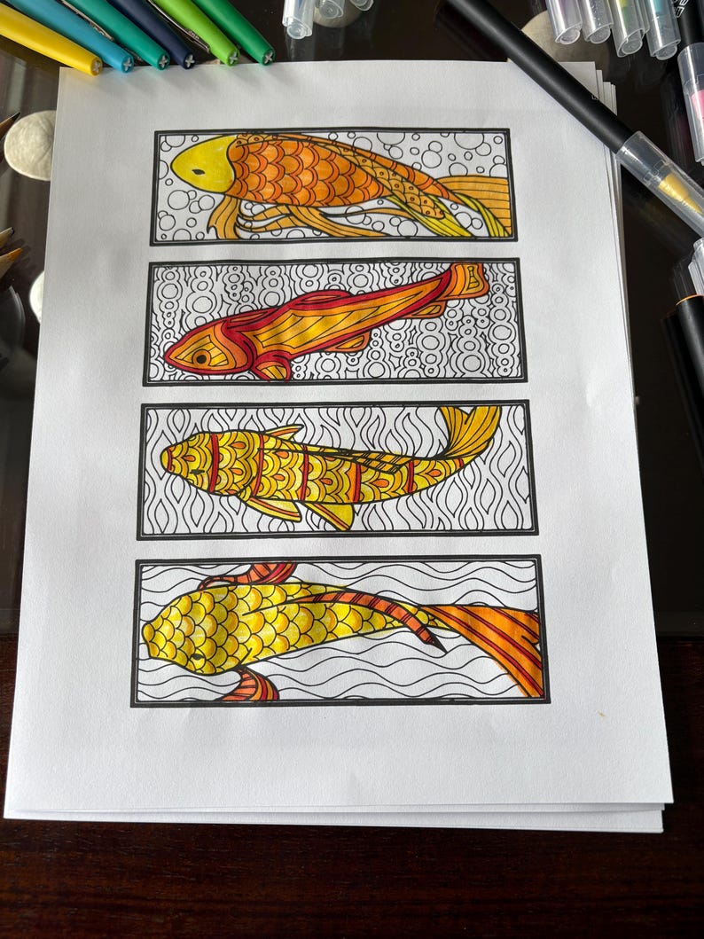 Goldfish Bookmarks- Animal Bookmarks- Fish Design Bookmarks- Coloring ...