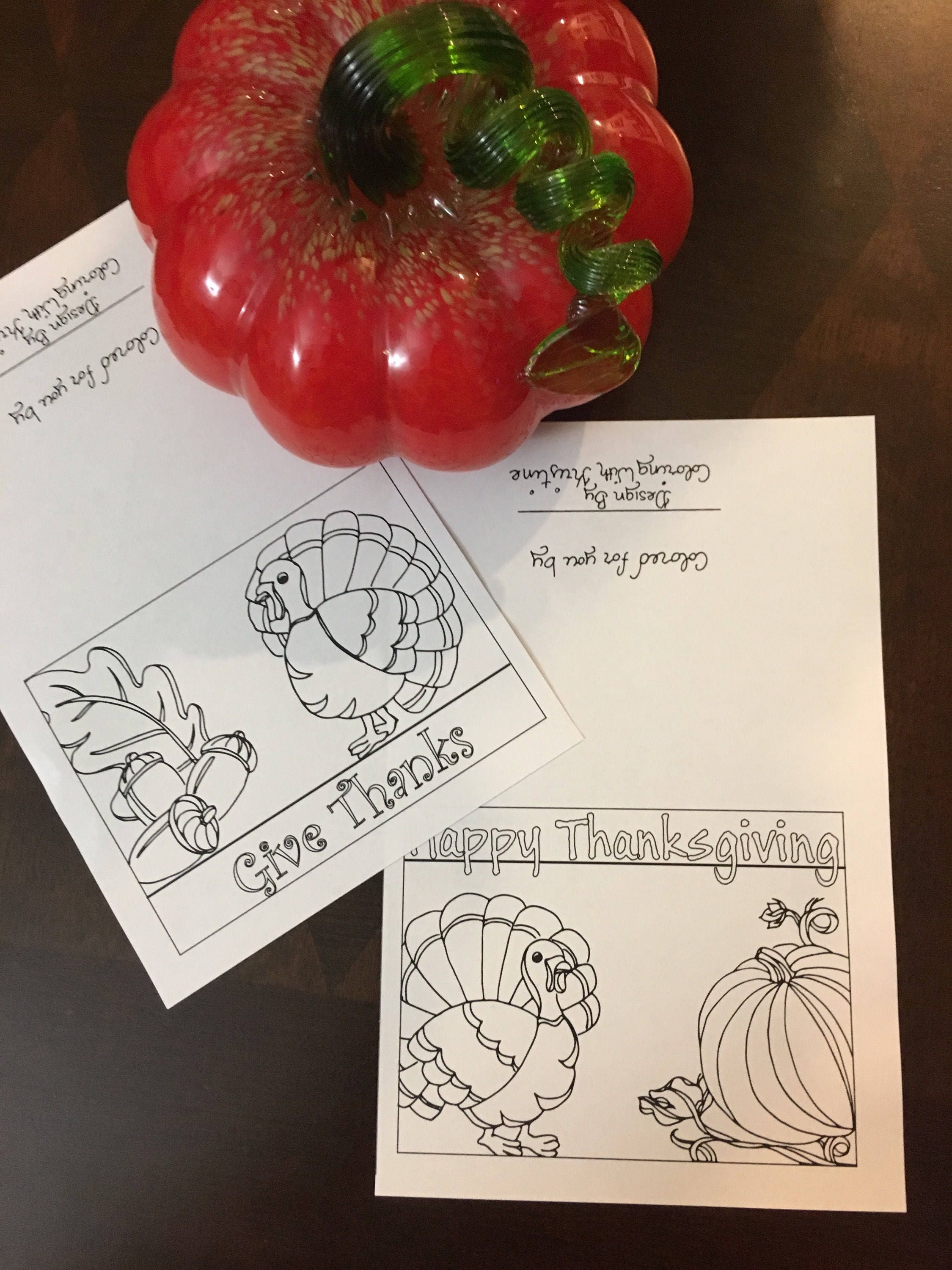 Thanksgiving Coloring Cards: Set of 2, DIY Holiday Crafts (instant ...