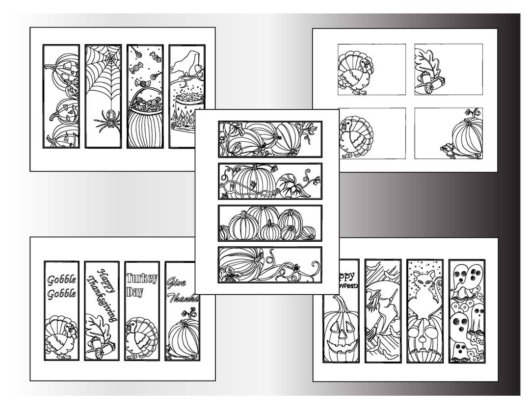 Fall Coloring Bundle! Printable Designs-holiday Bookmarks-color Your ...