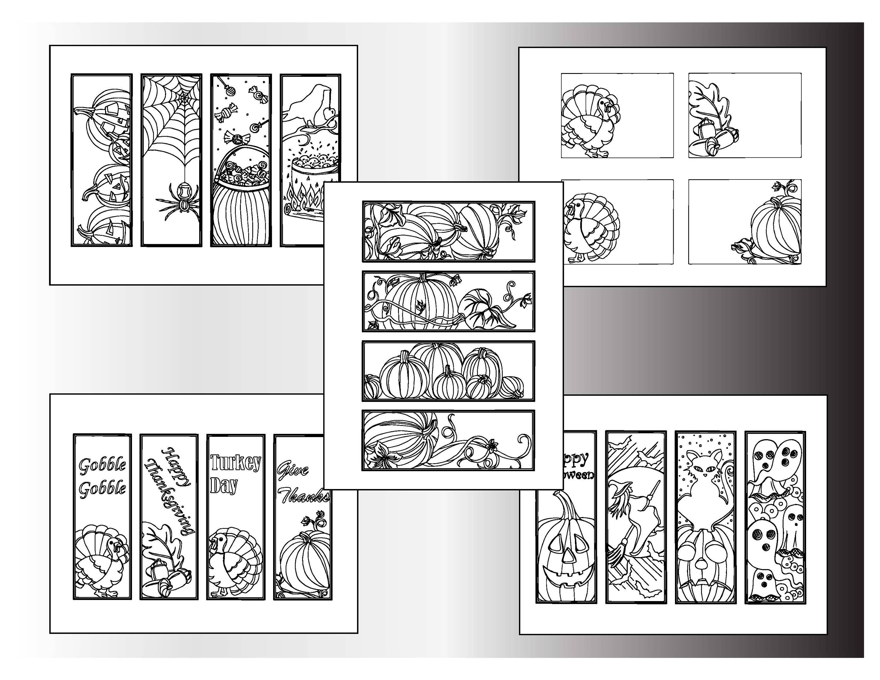 Fall Coloring Bundle! Printable Designs-holiday Bookmarks-color Your ...