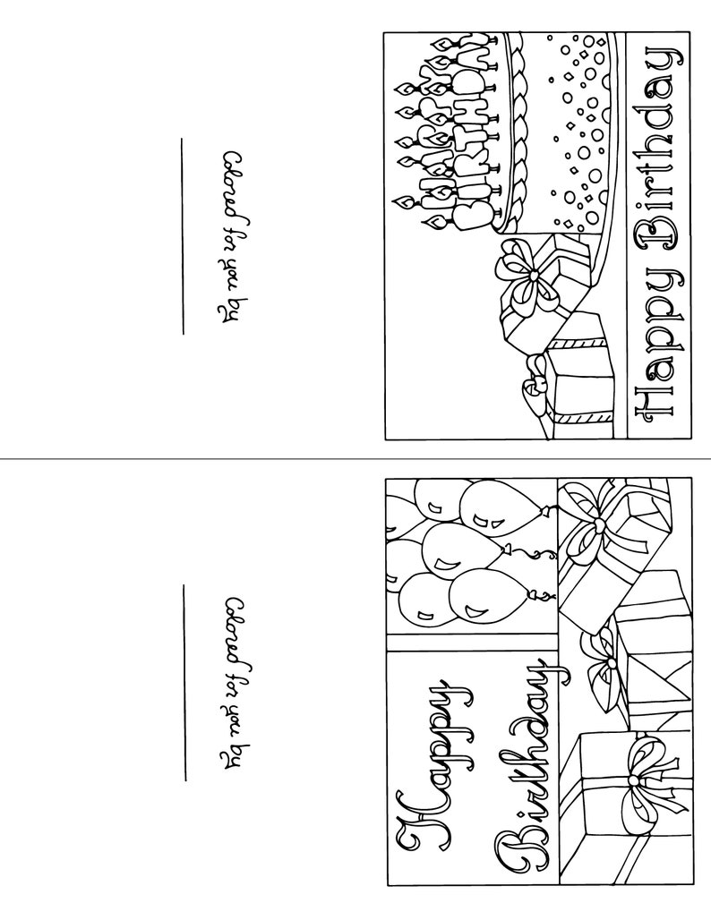 DIY Birthday Cards Color Your Own Print Your Own Designs Digital ...