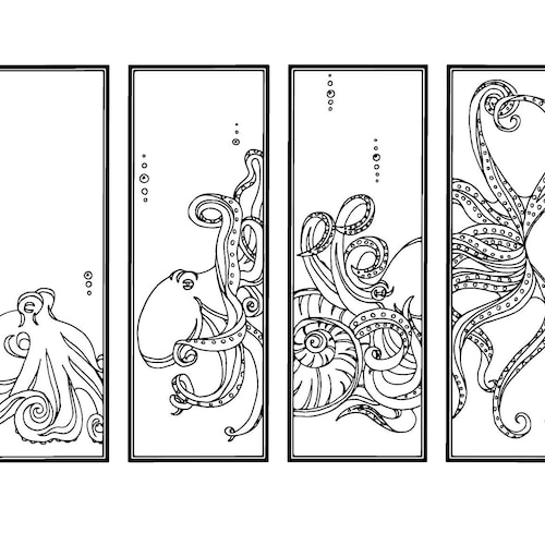 Octopus DIY Bookmarks Set of 4 Printable Coloring Page - Etsy