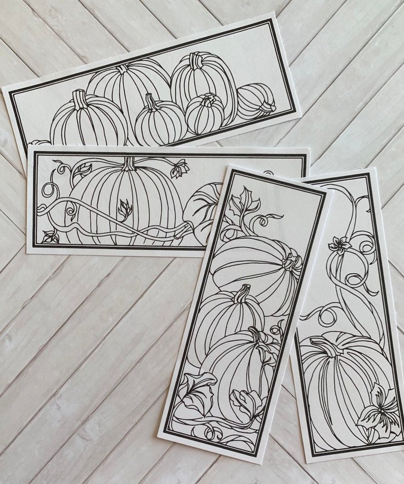 DIY Pumpkin Bookmarks- Set of 4- Holiday Crafts- Color Your Own ...