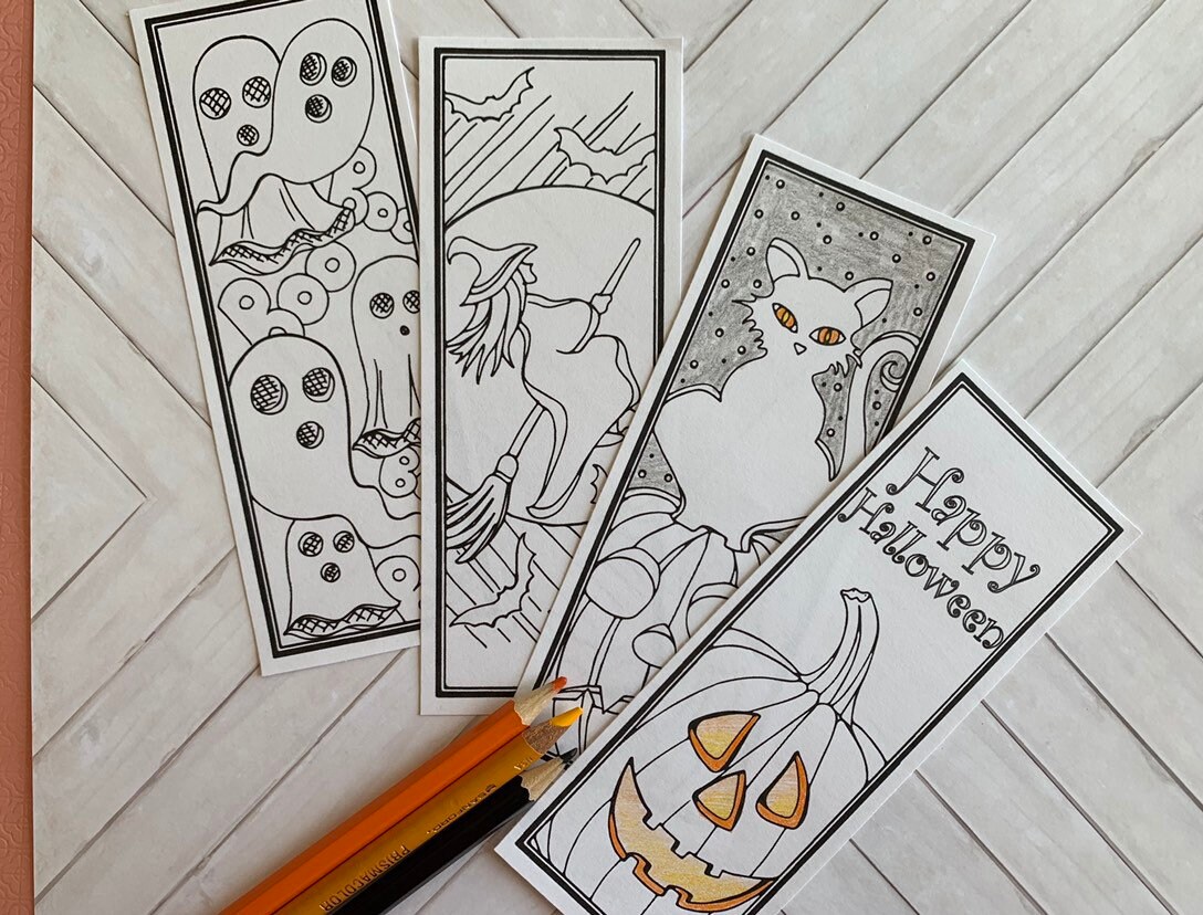 DIY Halloween Bookmarks-set of 4-holiday Crafts-color Your Own-instant ...