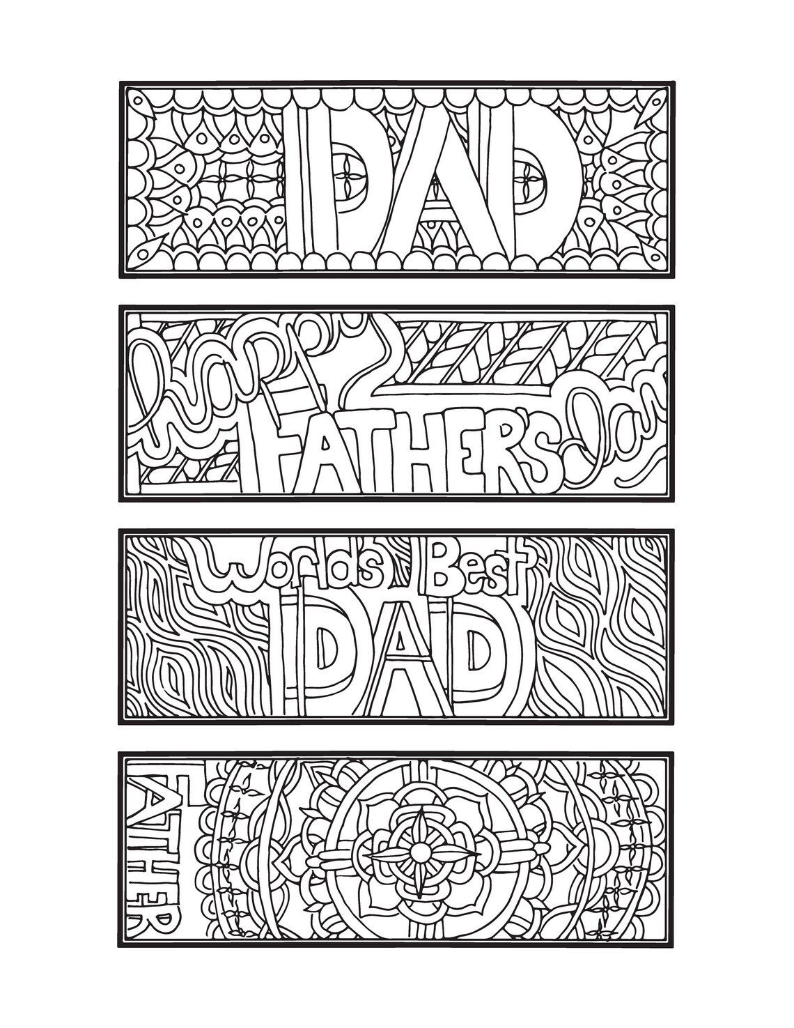 DIY Father's Day Bookmarks Set of 4 Printable Coloring Page Adult ...