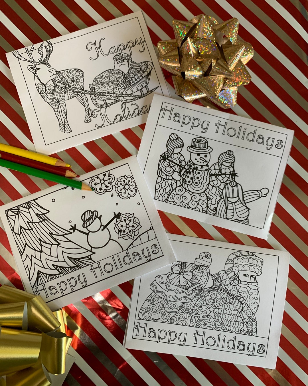4 Color Your Own Holiday Cards Set of Four Instant Download Holiday ...