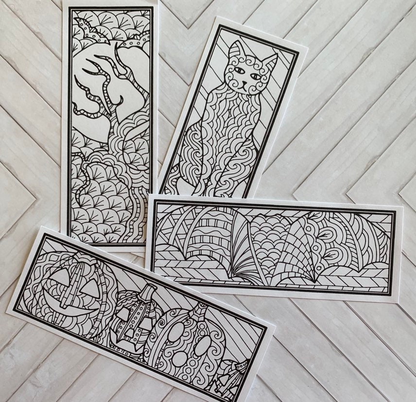 DIY Halloween Bookmarks-set of 4-holiday Crafts-color Your - Etsy