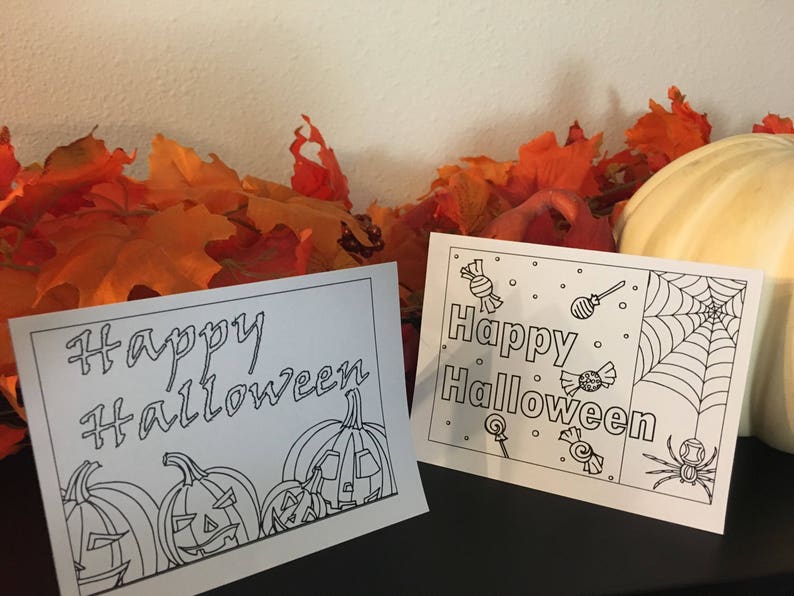 Color Your Own Halloween Cards! Set of Two- Instant Download- Holiday ...