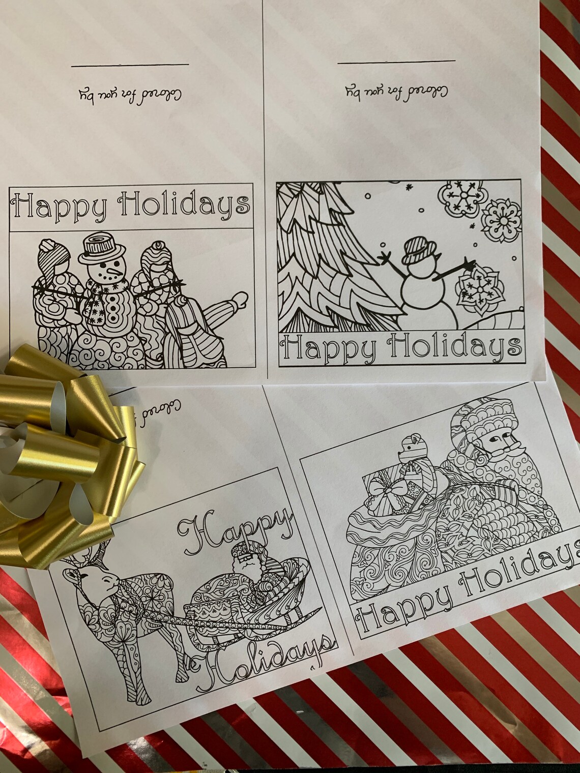 4 Color Your Own Holiday Cards! Set of Four- Instant Download- Holiday ...