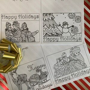 4 Color Your Own Holiday Cards! Set of Four- Instant Download- Holiday ...