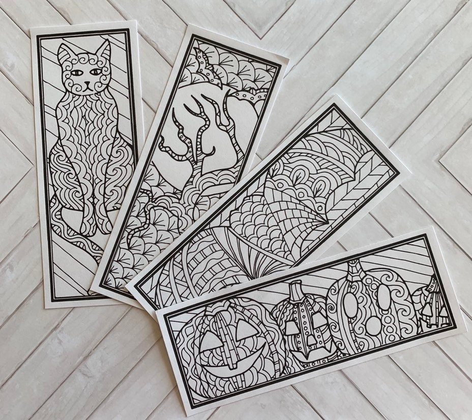 DIY Halloween Bookmarks-set of 4-holiday Crafts-color Your - Etsy