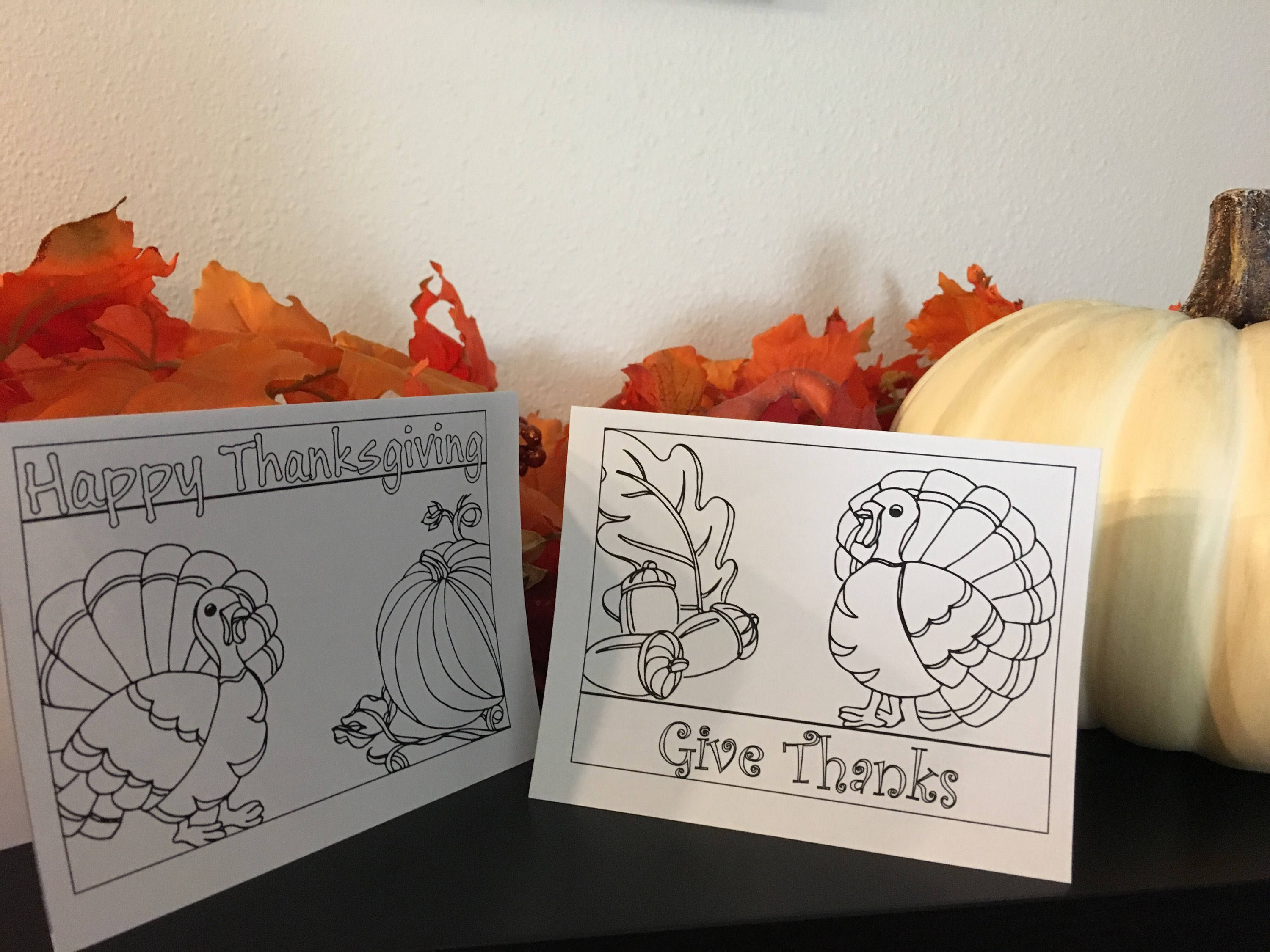 Thanksgiving Coloring Cards: Set of 2, DIY Holiday Crafts (instant ...