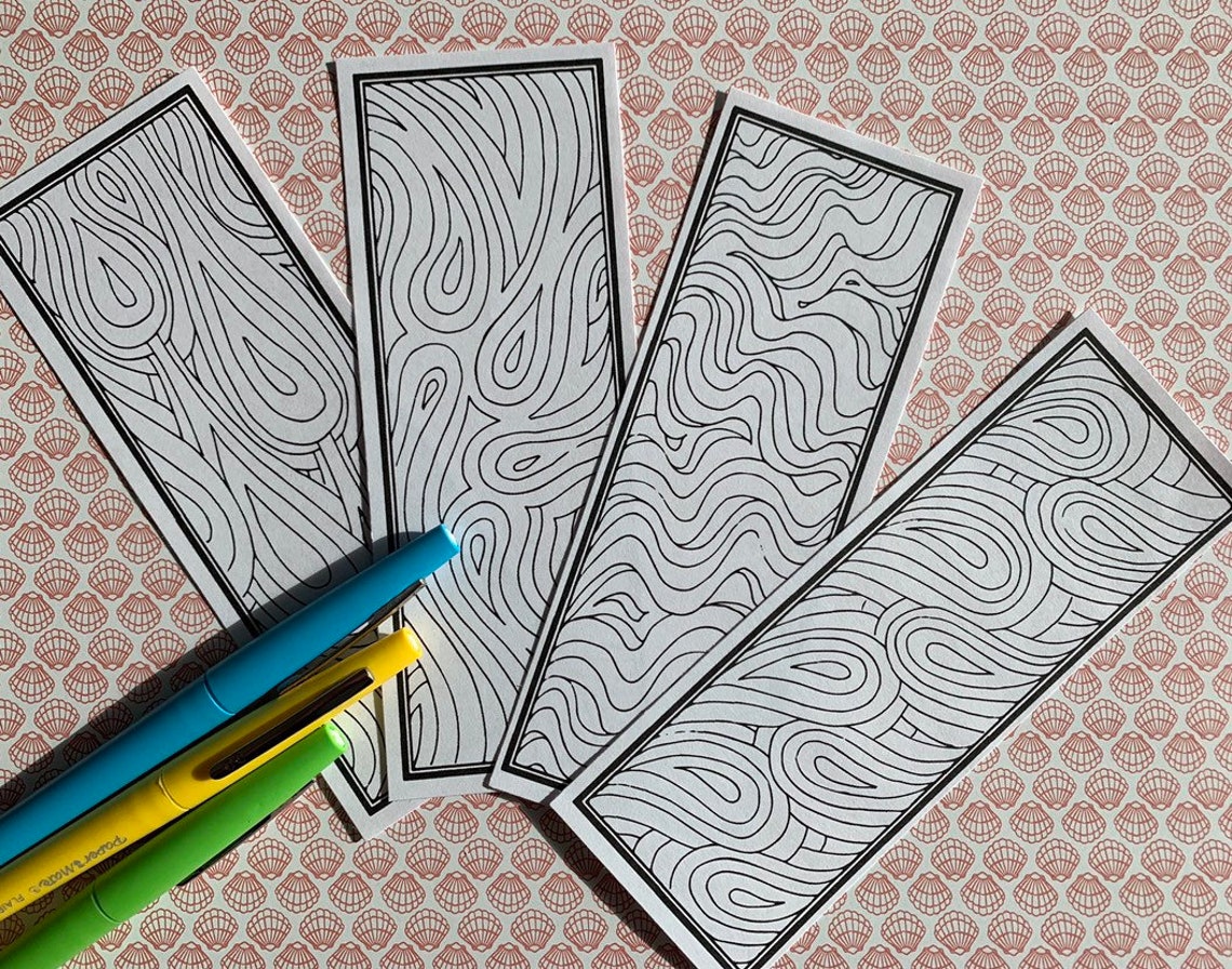 DIY Bookmarks Set of 4 Printable Coloring Page Adult - Etsy