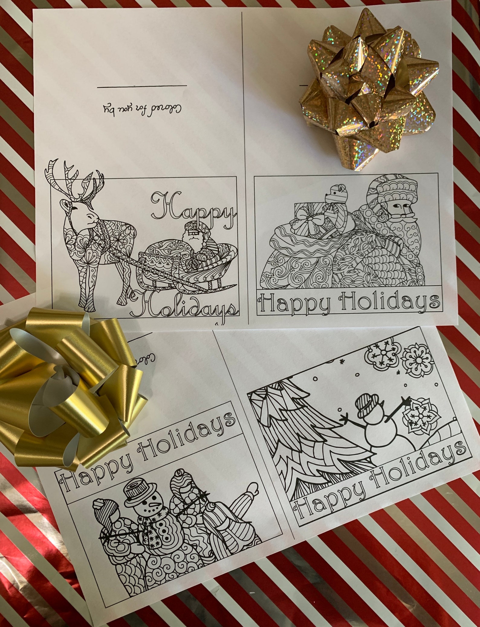 4 Color Your Own Holiday Cards! Set of Four- Instant Download- Holiday ...