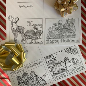 4 Color Your Own Holiday Cards! Set of Four- Instant Download- Holiday ...