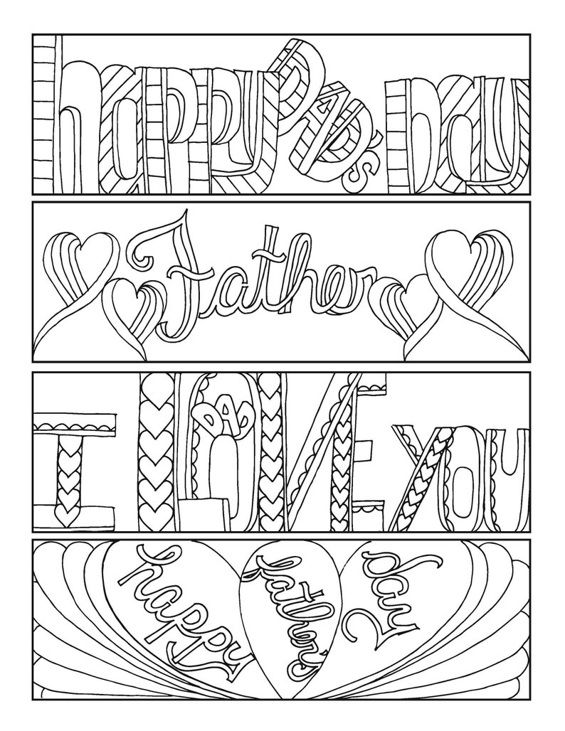 DIY Father's Day Bookmarks Set of 4 Printable Coloring Page Adult ...