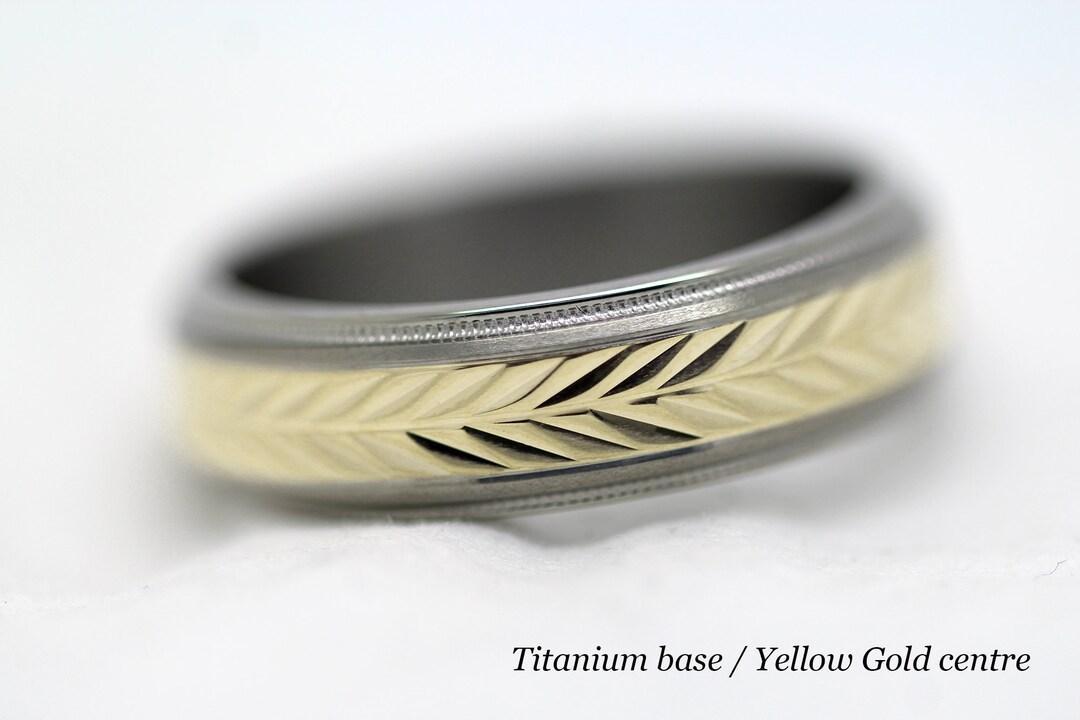 6mm Wheat Wedding Band for Men Titanium Solid Silver or 10k Gold Inlay ...