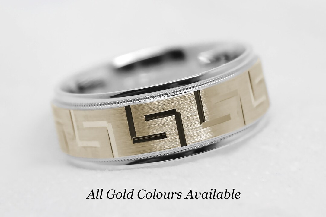 8mm Solid 10K Gold Wedding Band for Men Women, Greek Gold Wedding Ring ...