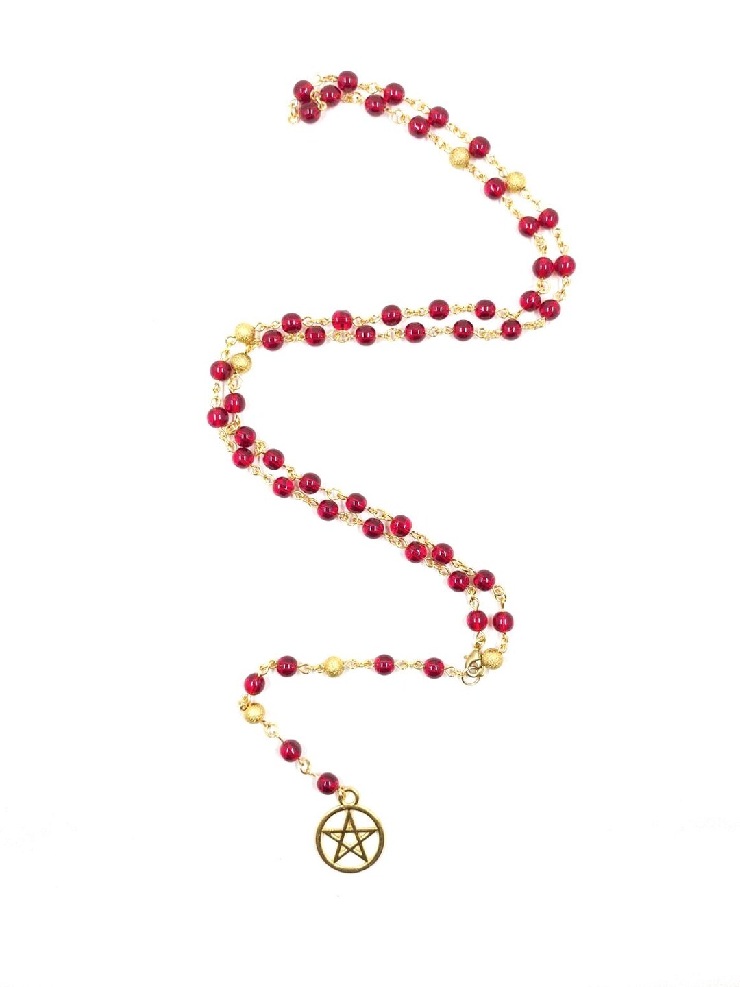 Pagan Prayer Beads – Long Red and Gold Glass Pagan/wiccan Rosary With a ...