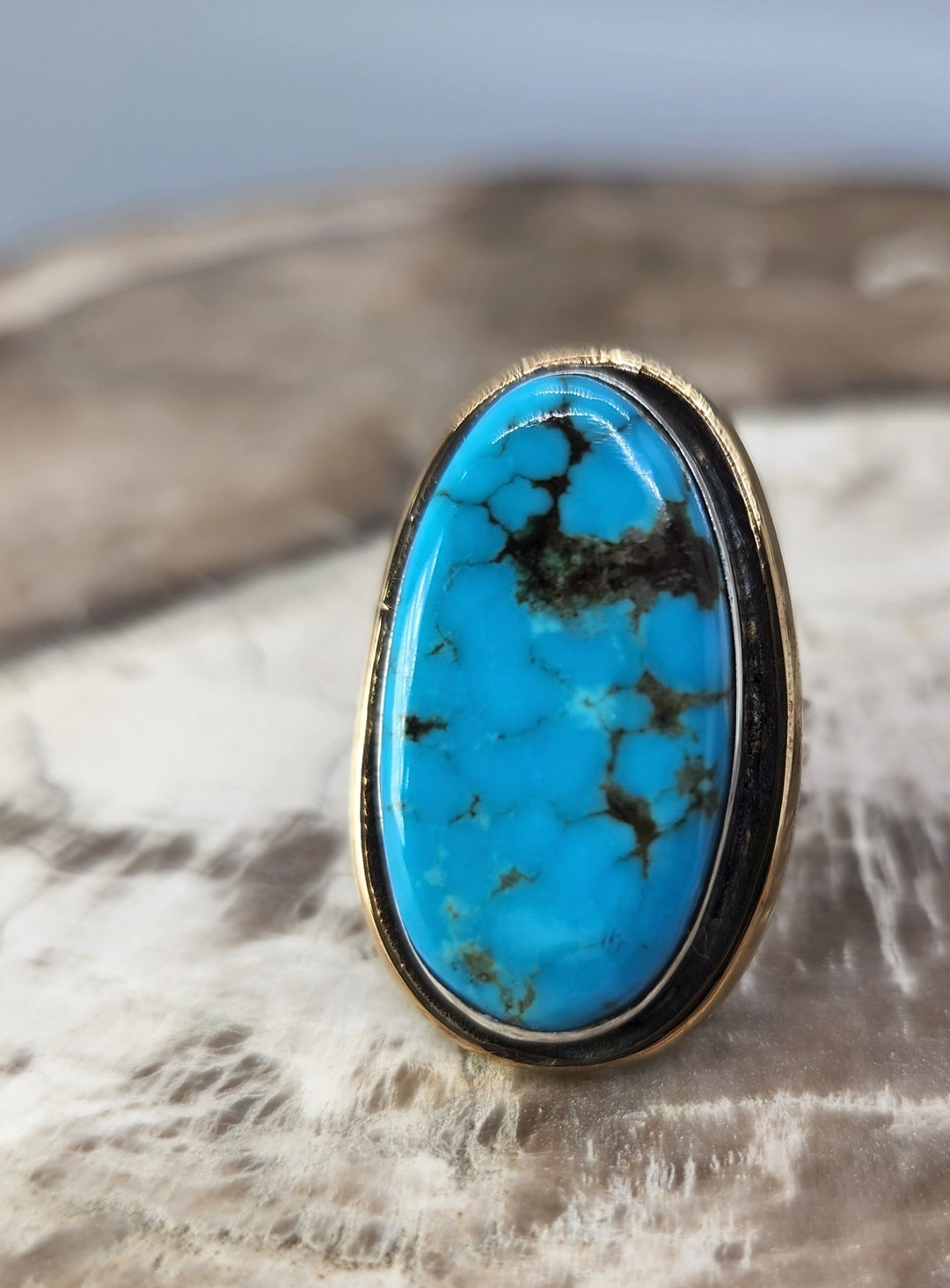 Kingman Turquoise Ring, Turquoise Cut in House, Sterling Silver and ...