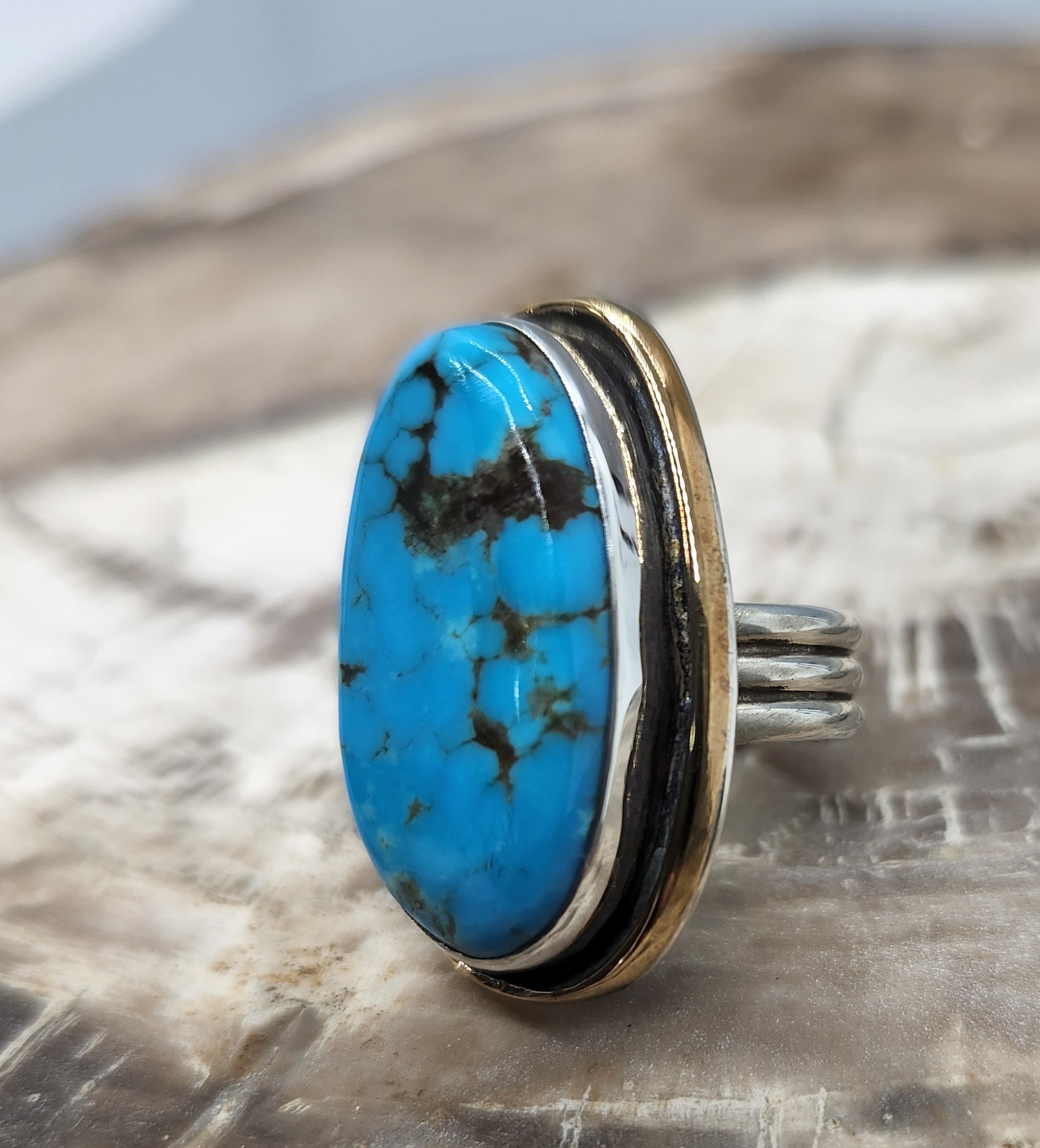 Kingman Turquoise Ring Turquoise Cut in House Sterling - Etsy