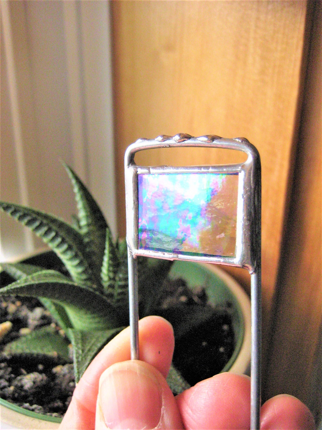 Set of Two Mini PLANT STAKES Stained Glass Clear Iridescent - Etsy