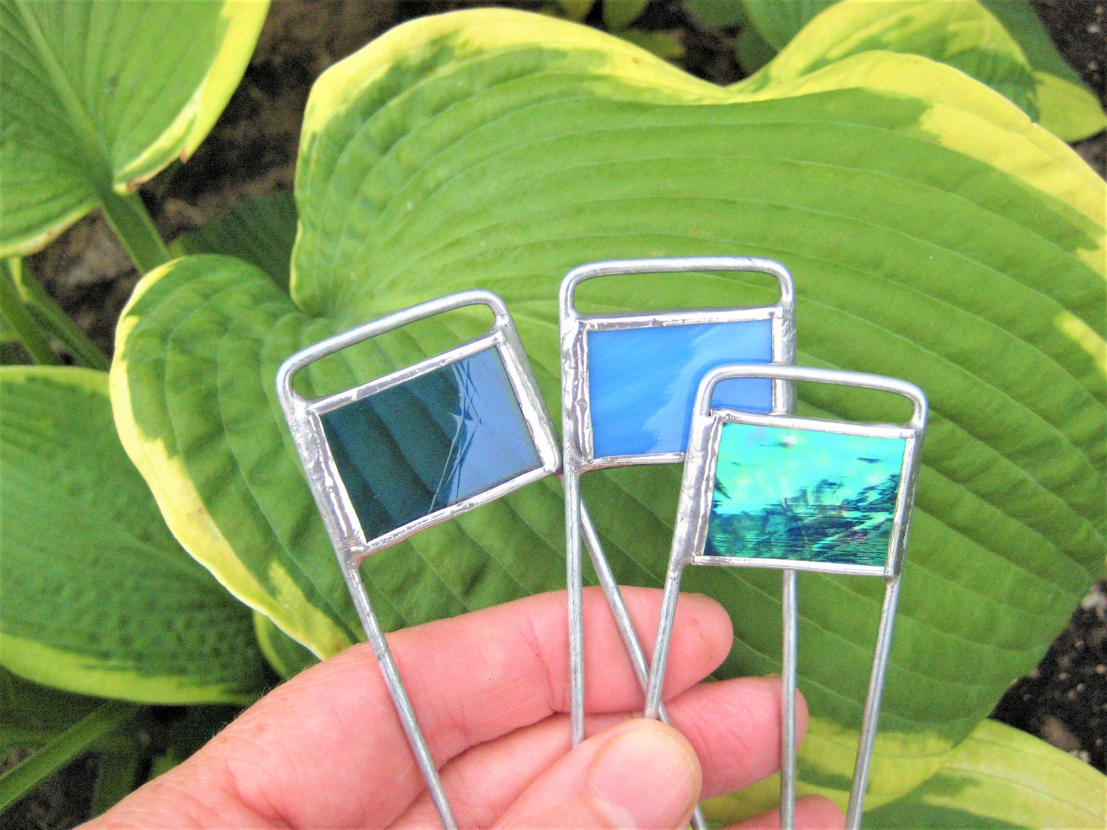 Set of Three Mini PLANT STAKES - Stained Glass - Triple Triple - Etsy