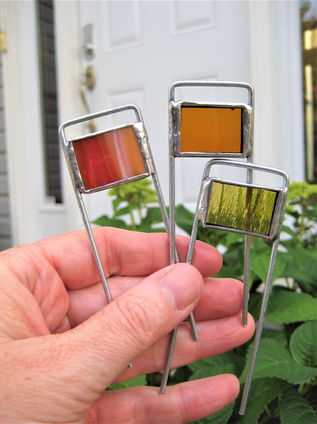 Set of Three Mini PLANT STAKES - Stained Glass - Triple Triple - Etsy