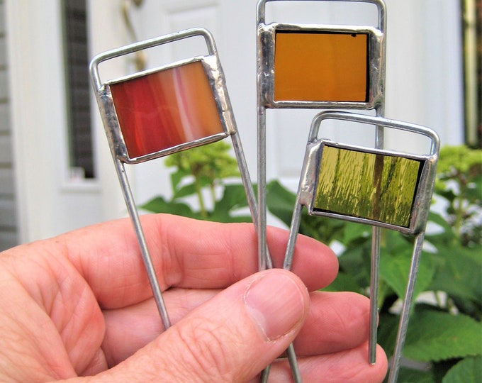 Set of Three Mini PLANT STAKES - Stained Glass - Triple Triple - Etsy