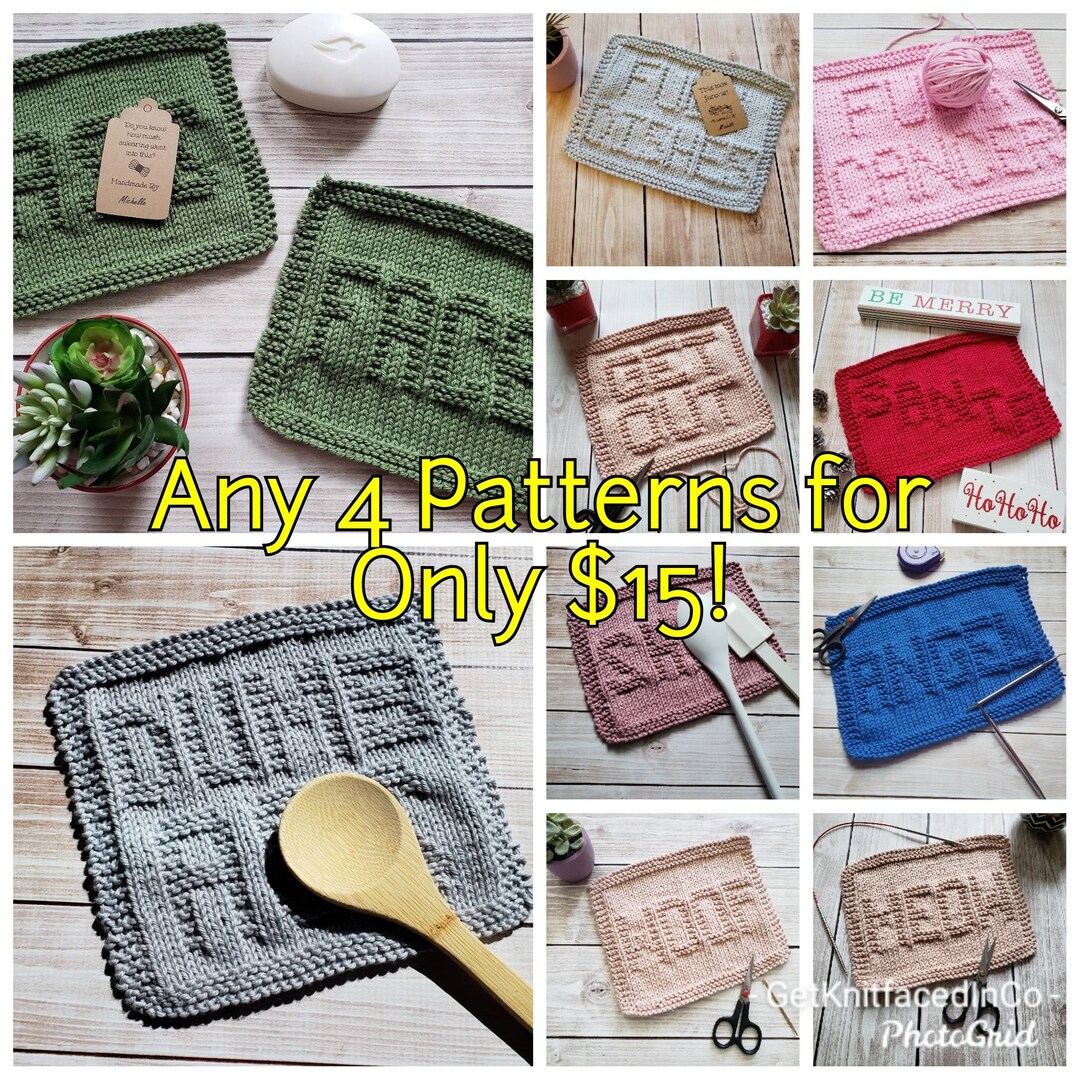 Pick Your Own Knit Dish Cloth Pattern Pack - PDF Digital Download ...