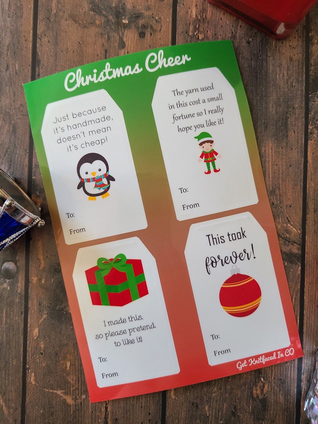 Christmas Cheer Vinyl Sticker Gift Tag Sheet Knitting Accessory Crochet ...