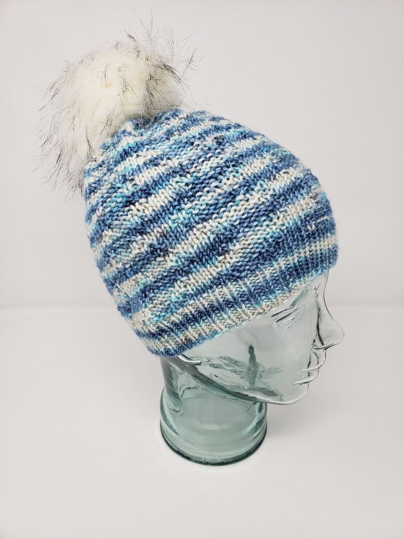 Blue White Detachable Pom Pom Hat Adult Size Women's | Etsy