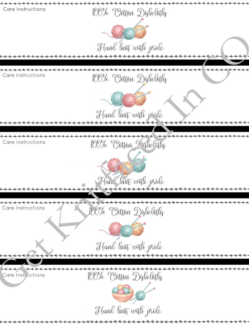 100% Cotton Dishcloths Knitting Dish Cloth Label - PDF File Only ...