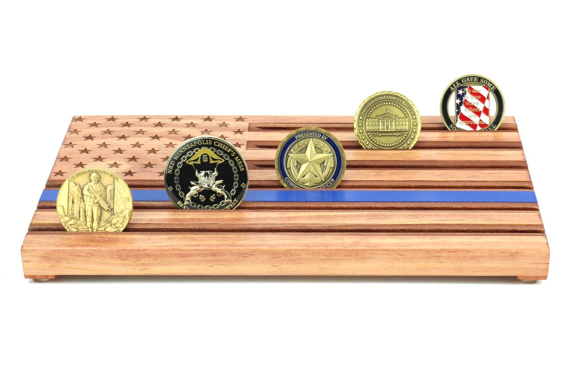 Thin Blue Line Wood Flag Challenge Coin Display Holder - Etsy