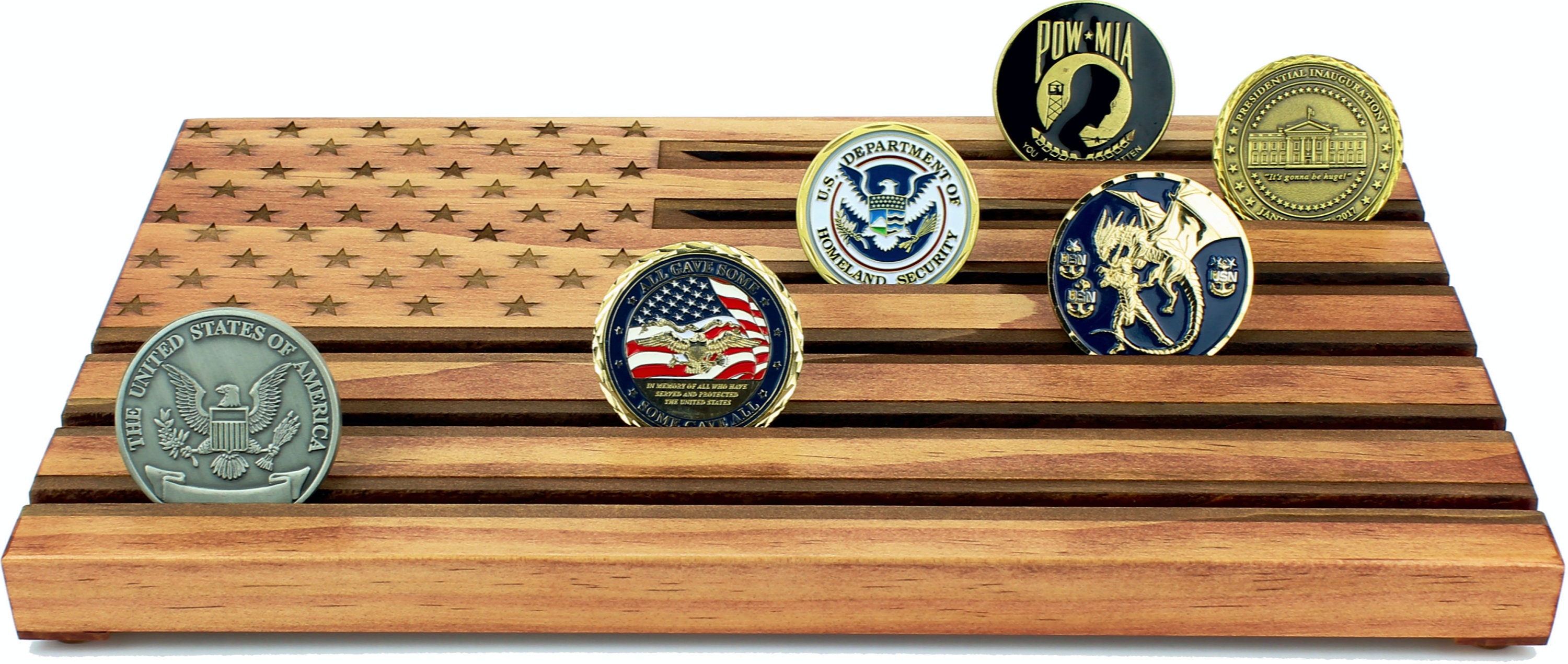 Red American Flag Wood Challenge Coin Display Personalized | Etsy
