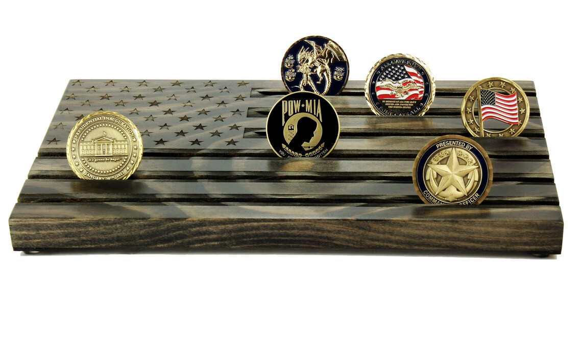 Wood American Flag Engraved Challenge Coin Display Black - Etsy