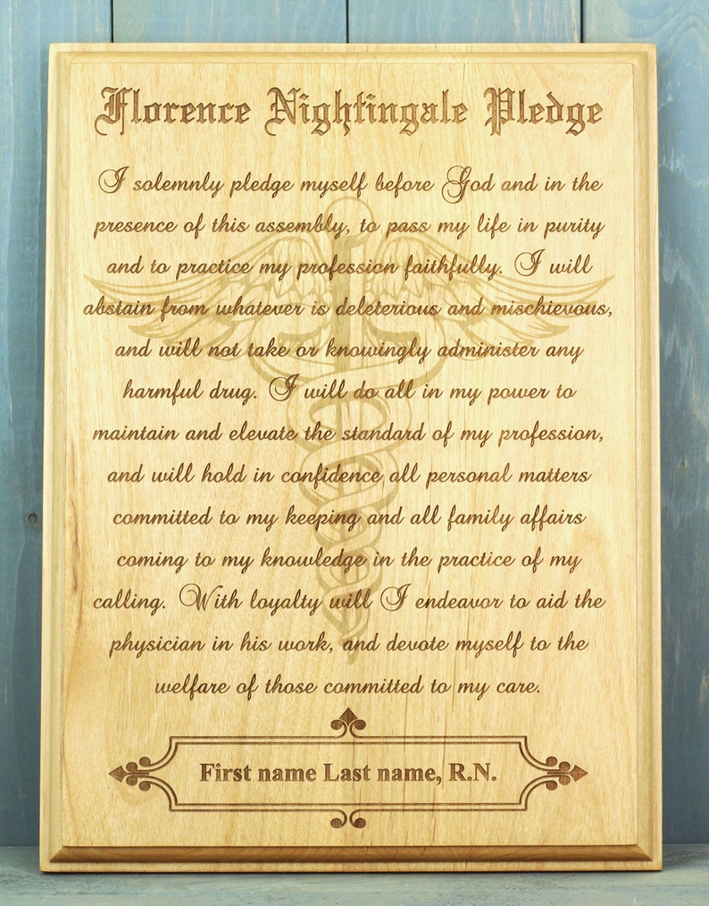 Florence Nightingale Pledge With Caduceus Plaque - Personalized - Etsy