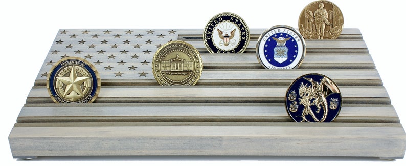 Wood Engraved American Flag Challenge Coin Display - Gray - Etsy