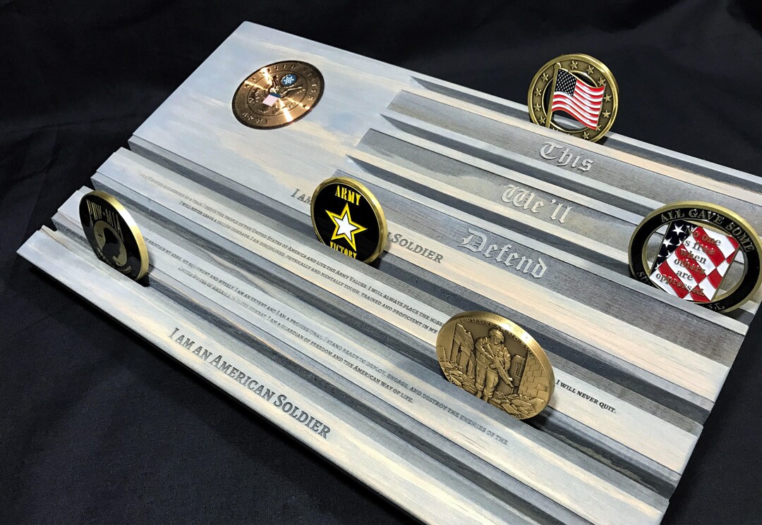 Gray Army Challenge Coin Display - Army Coin Rack - Solider's Creed ...
