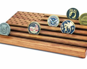 Wood Engraved Red Challenge Coin Display Red Personalized | Etsy