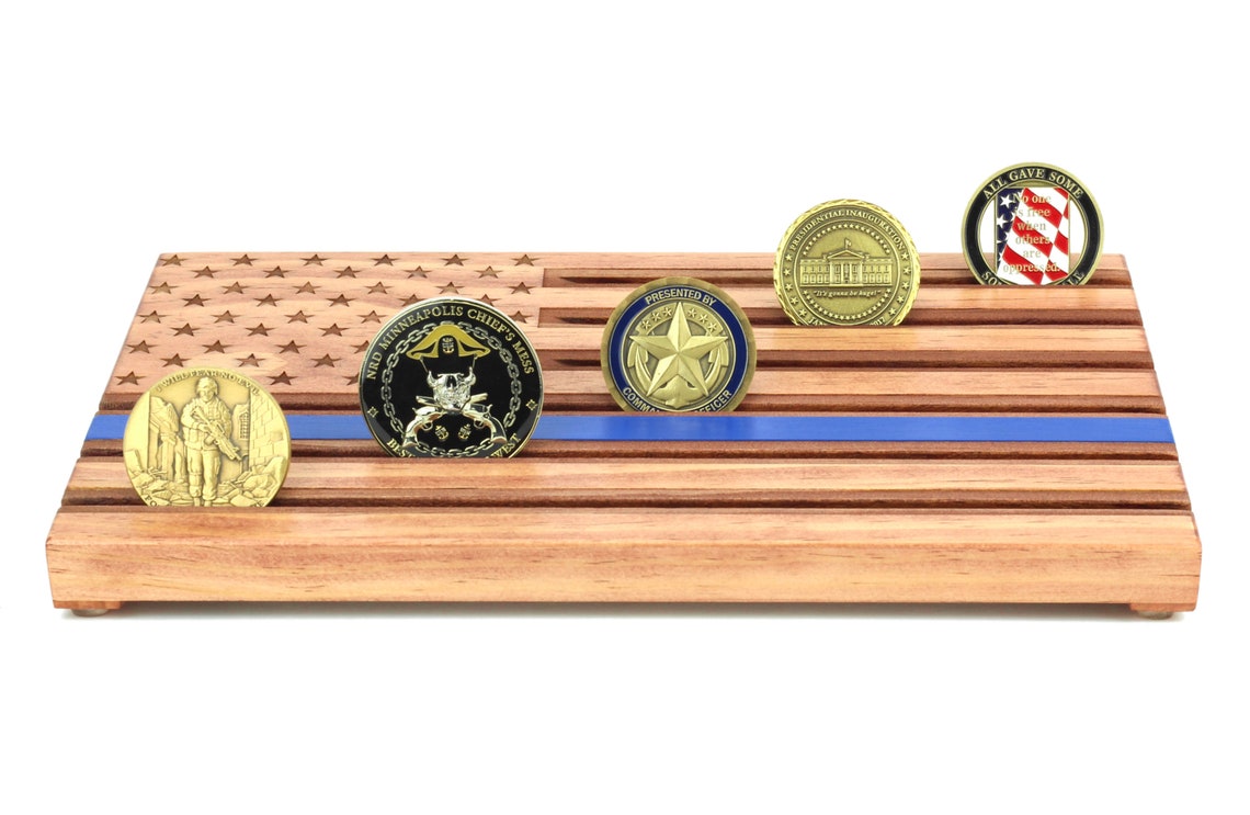 Thin Blue Line Wood Flag Challenge Coin Display Holder - Etsy