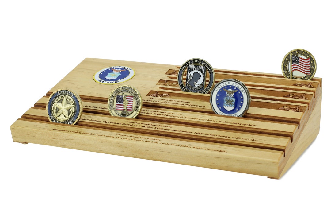Blonde Air Force Challenge Coin Display - Airman's Creed Coin Holder ...