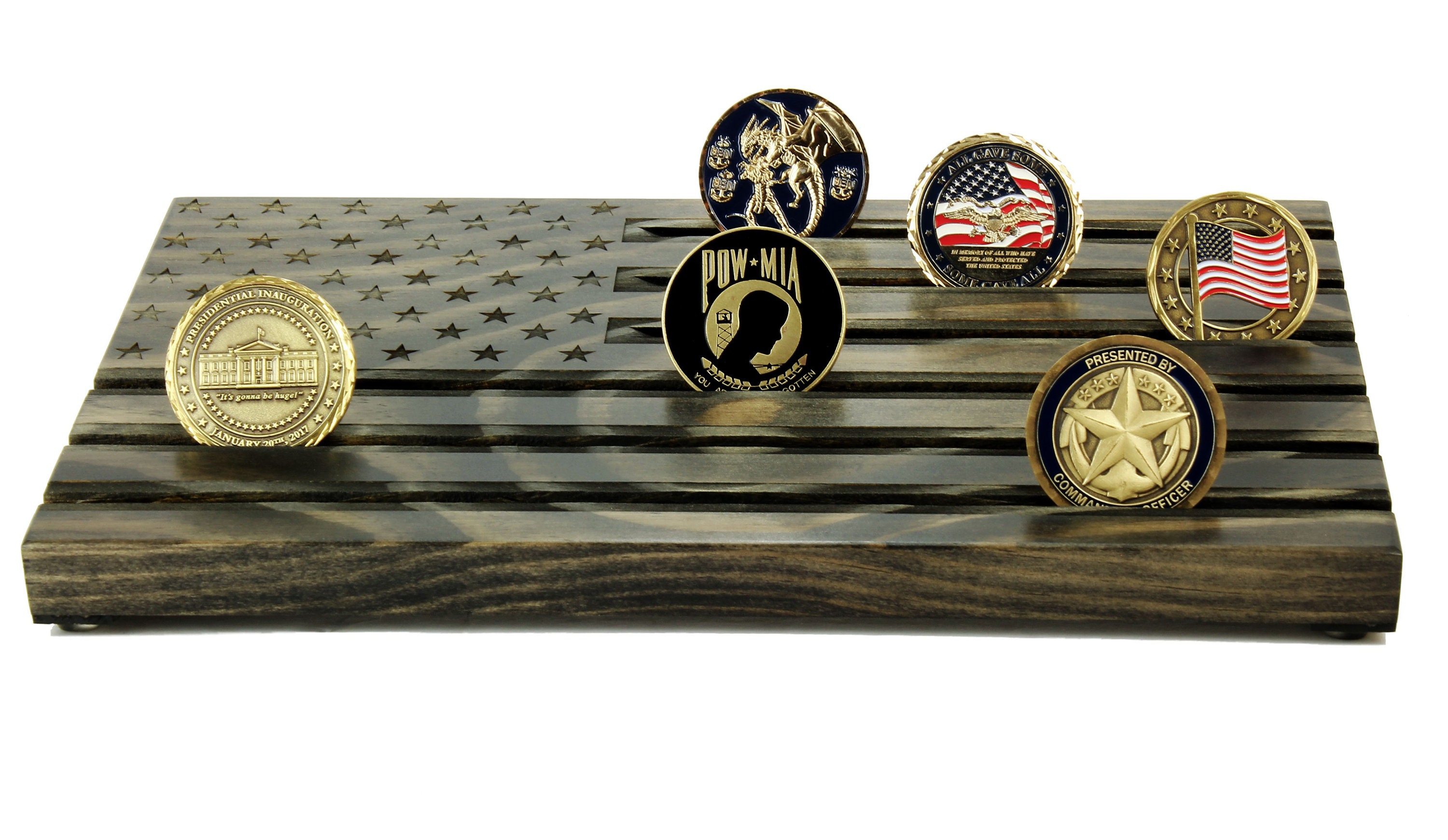 Wood American Flag Challenge Coin Display - Black - Etsy