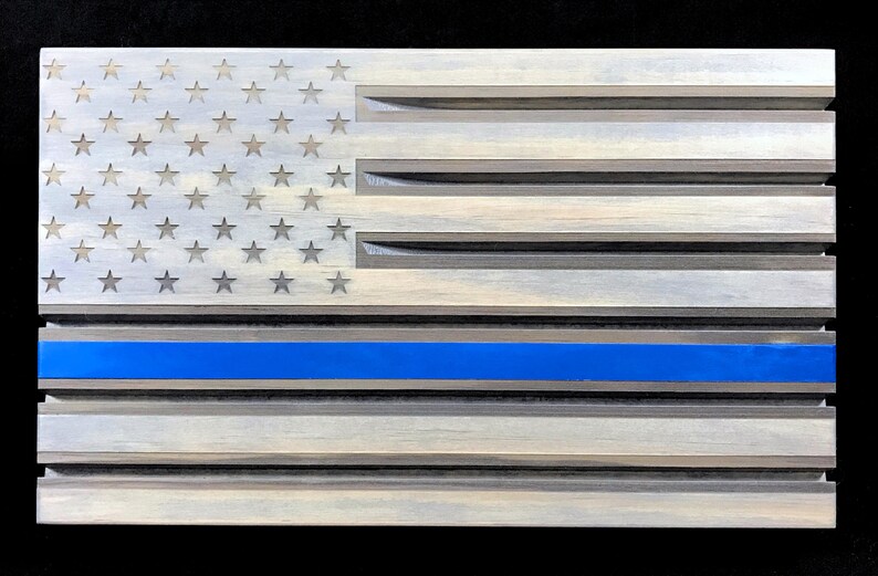 Thin Blue Line Challenge Coin Display Gray Wood Flag Thin | Etsy