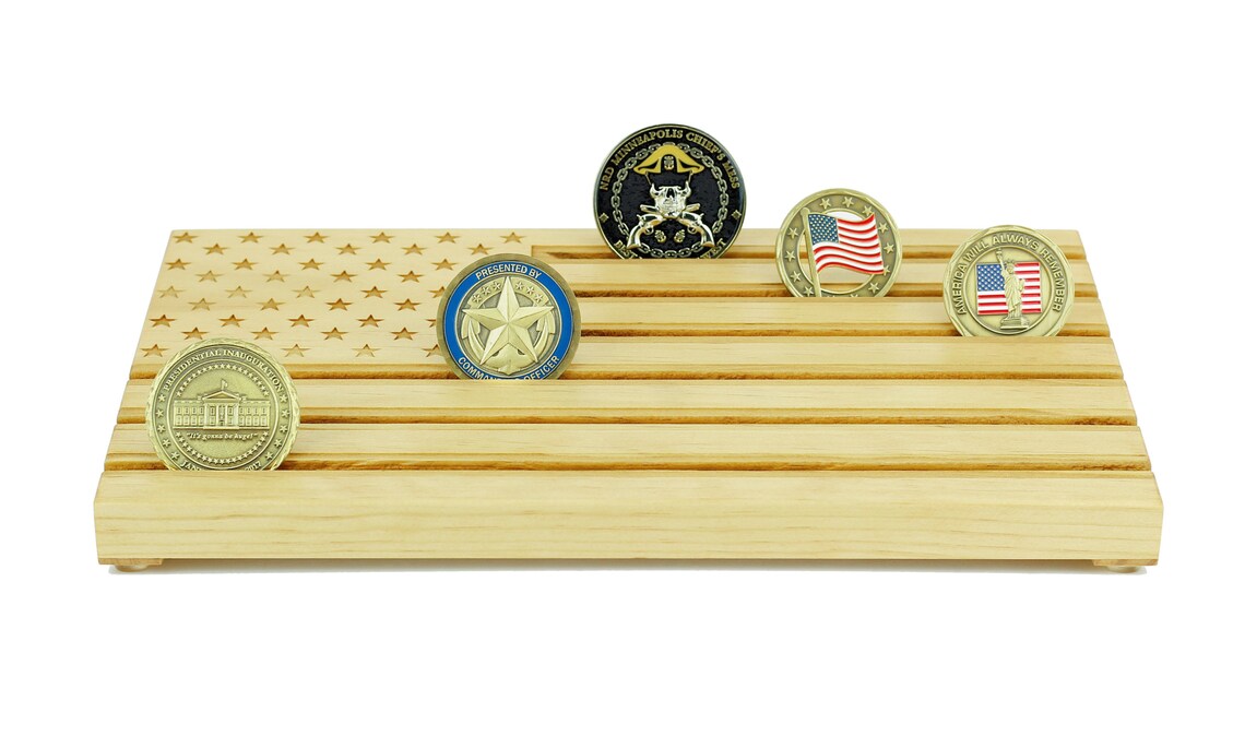 Wooden American Flag Challenge Coin Display Blonde - Etsy