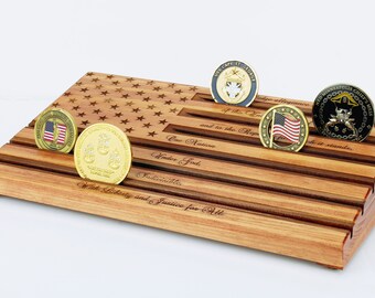 Wood Engraved Red Challenge Coin Display Red Personalized - Etsy