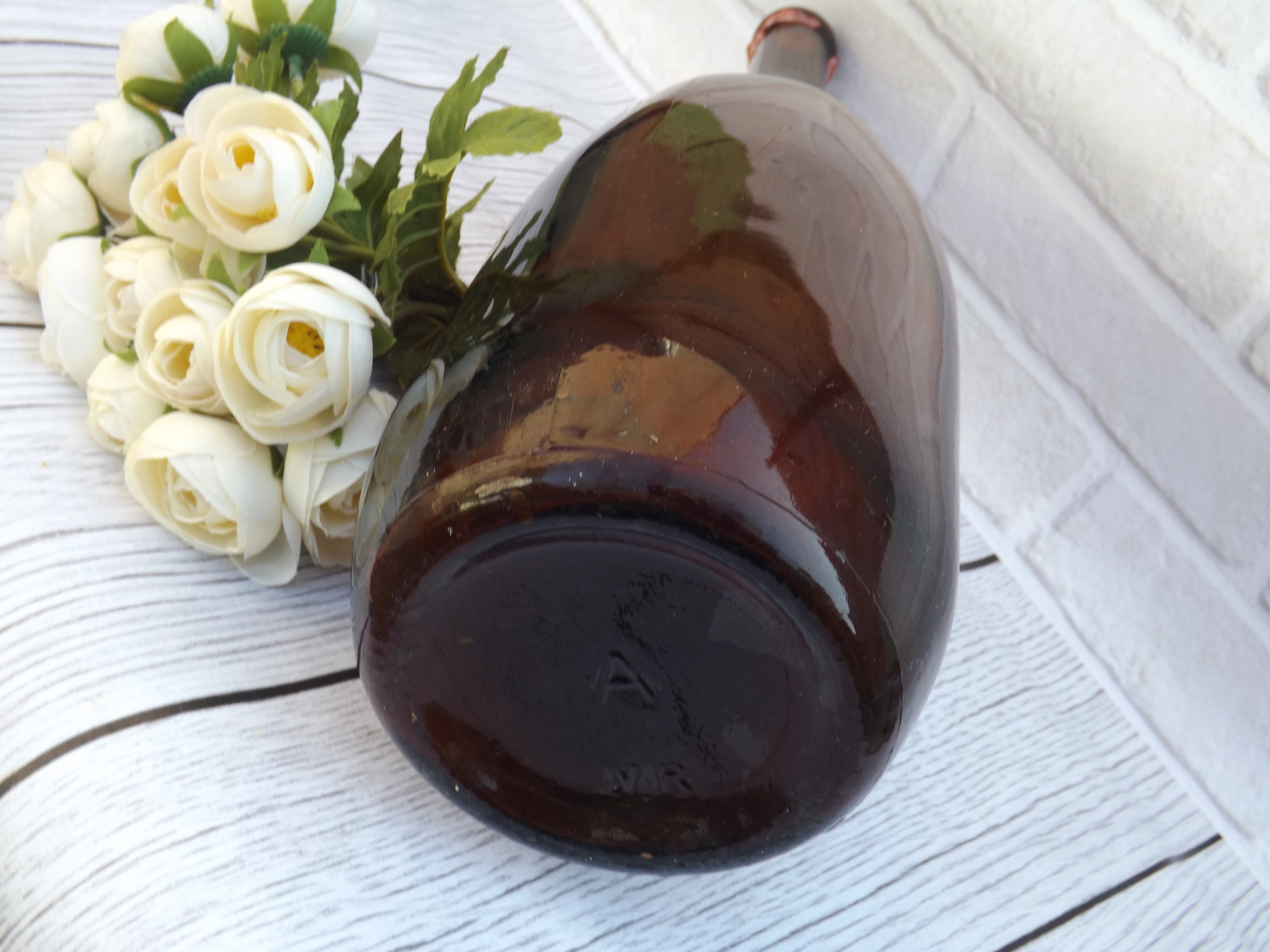 Botella vieja rara y enorme de 50 cm y con formas asimétricas / vidrio ...