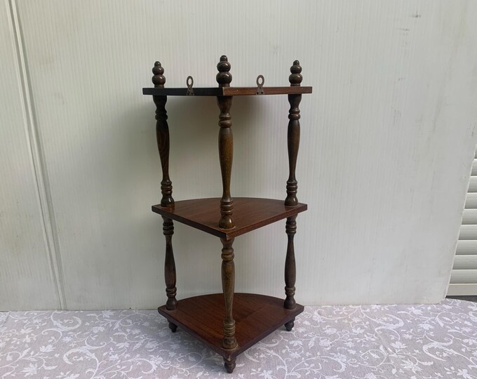 Vintage 3 Tier Corner Shelf, 3 Tier Wooden Wall Shelf, Plant Shelf ...