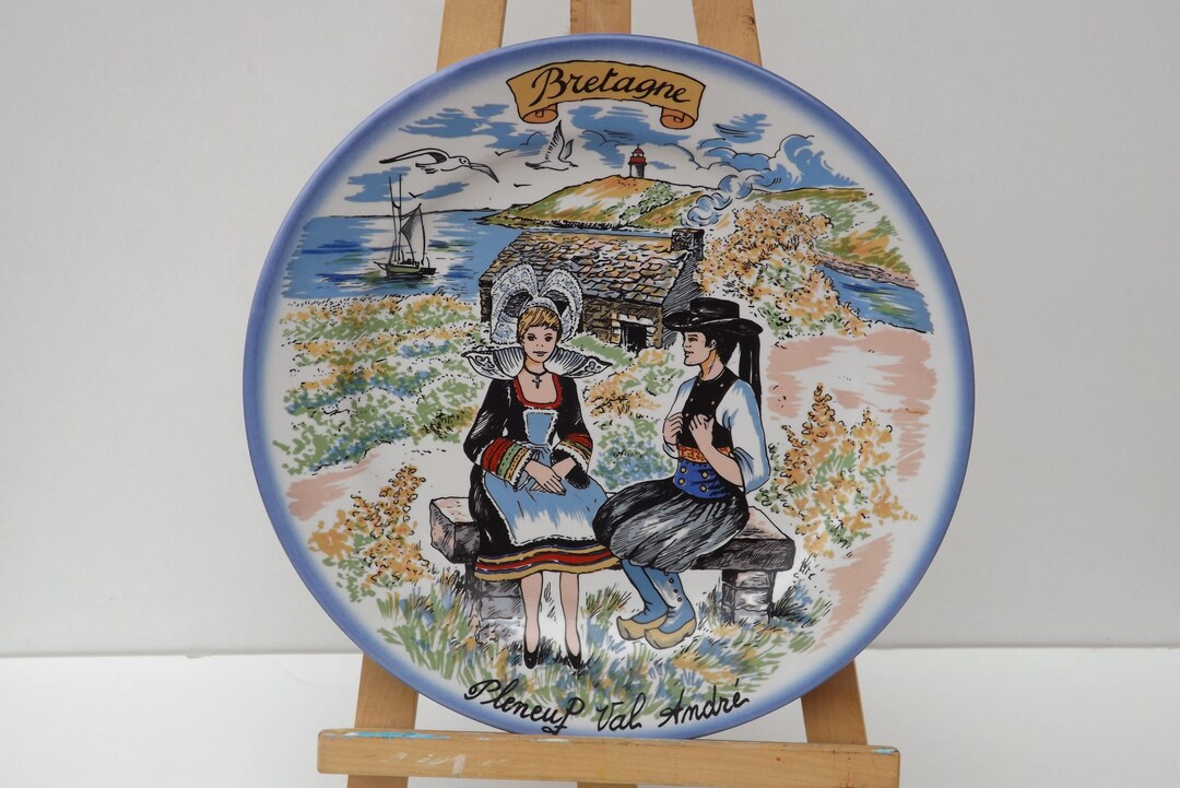 Antique Ceramic Wall Plate Representing Two Couples From Brittany ...