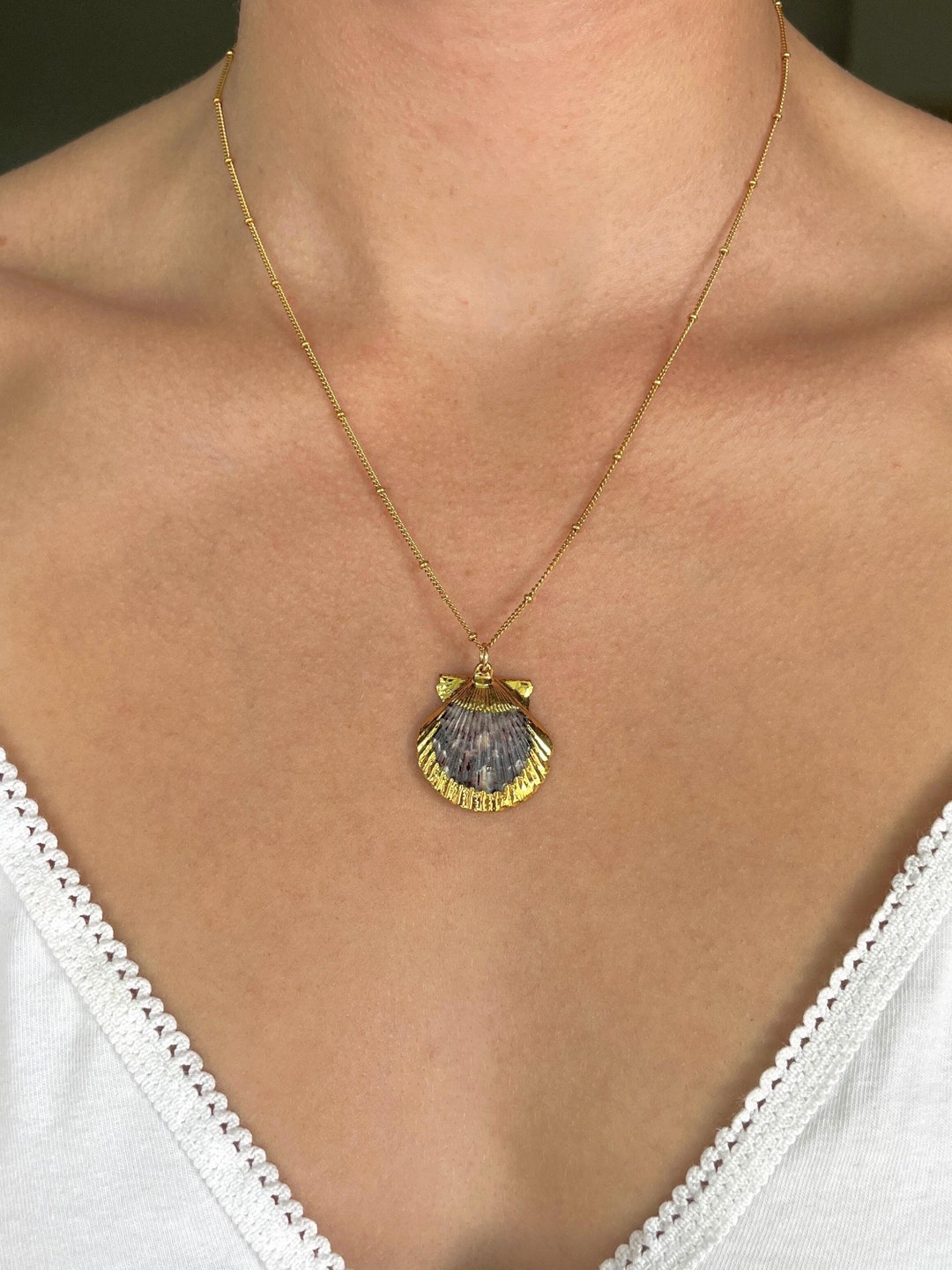 Gold Chain Necklace Sea Shell Pendant Gift for Her Ocean Necklace Gold ...